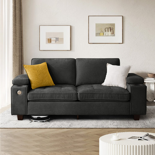 Ivy Bronx 83.22" Modern Luxury Deep Seat Chenille Upholstered Sofas Couches With Solid Wood ...